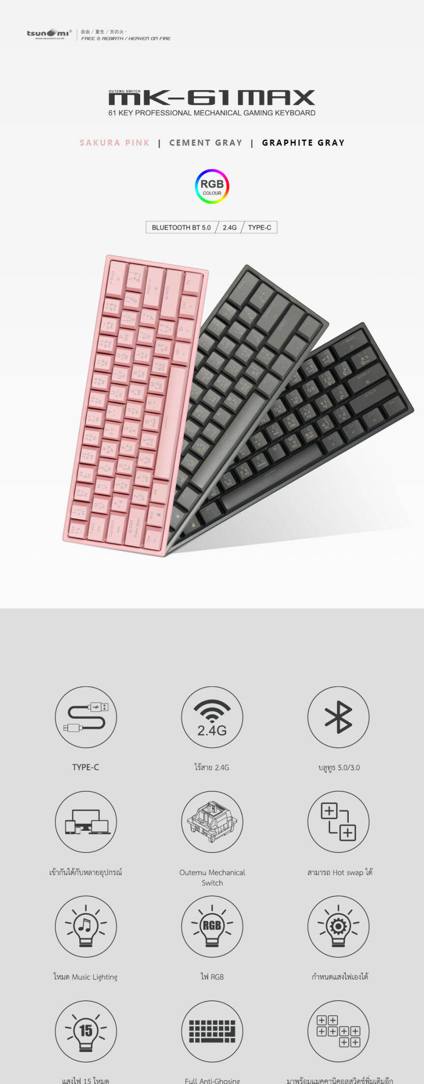 (ลด ล้าง สต๊อก) คีย์บอร์ดเกมมิ่ง Outemu MK-61 Max 61Key 60% ...