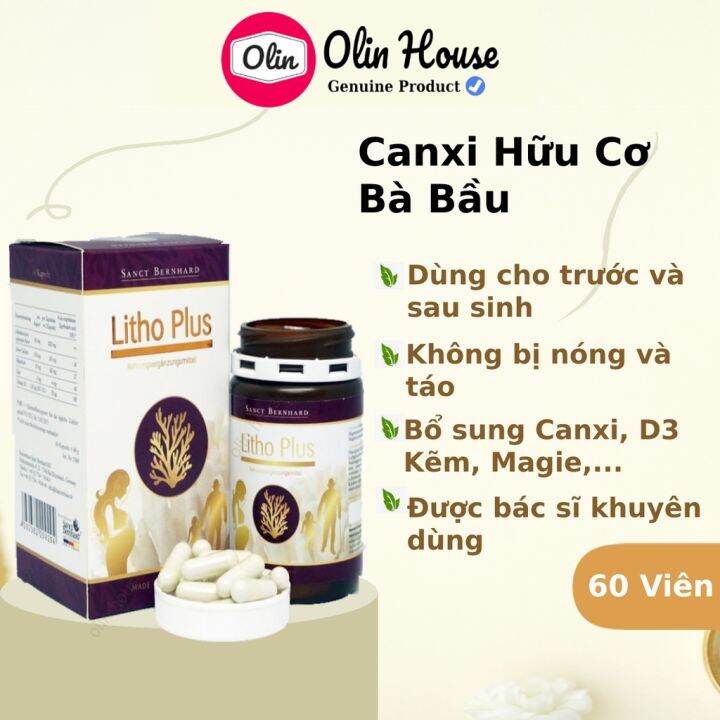 Canxi hữu cơ cho bà bầu Litho Plus 60 viên Đức dạng viên bổ sung Canxi ...