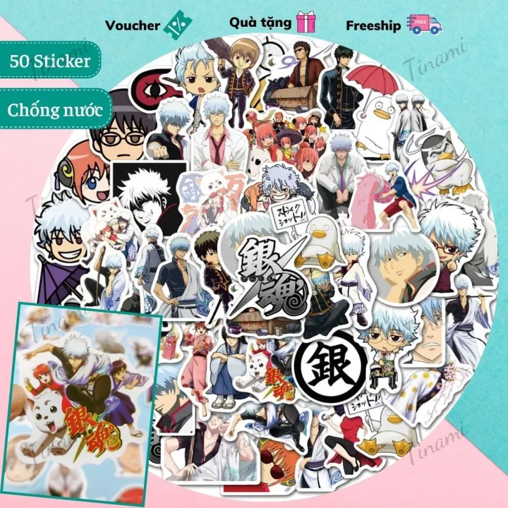 50 Sticker anime Gintama Linh hồn Bạc hình dán điện thoại laptop vali ...