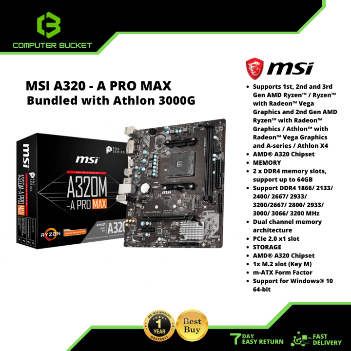 AMD ATHLON 300G BUNDLED WITH MSI A320 - A PRO MAX | Lazada PH