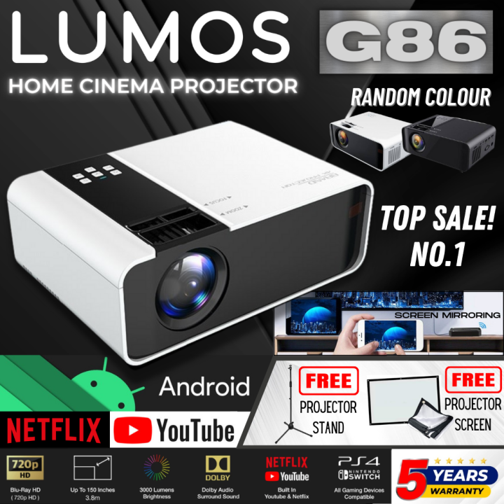 5 ปีการรับประกัน 7800 ลูเมน G86 โปรเจคเตอร์ FULL HD 1080P Android มินิ ...