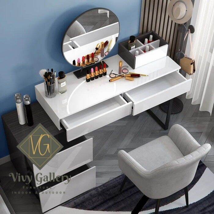 Meja Rias Industrial Minimalis HPL White - Dressing Table | Lazada ...