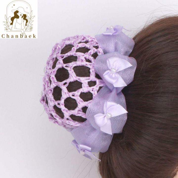 CHANBAEK Crystal Flower Mesh Hair Net Bow Sequin Ballet Bun Snood ...