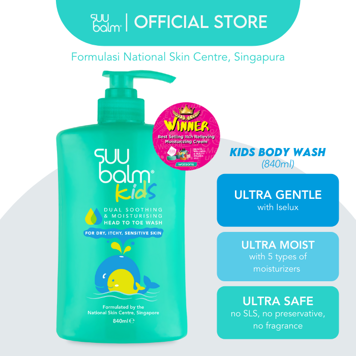 Suu Balm Kids Dual Soothing & Moisturising Head-to-Toe Wash for Dry Itchy Sensitive Problem Skin ...
