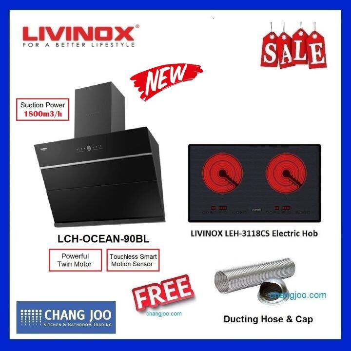 LIVINOX LCH-OCEAN-90BL Cooker Hood + LEH-3118CS Electric Hob | Lazada
