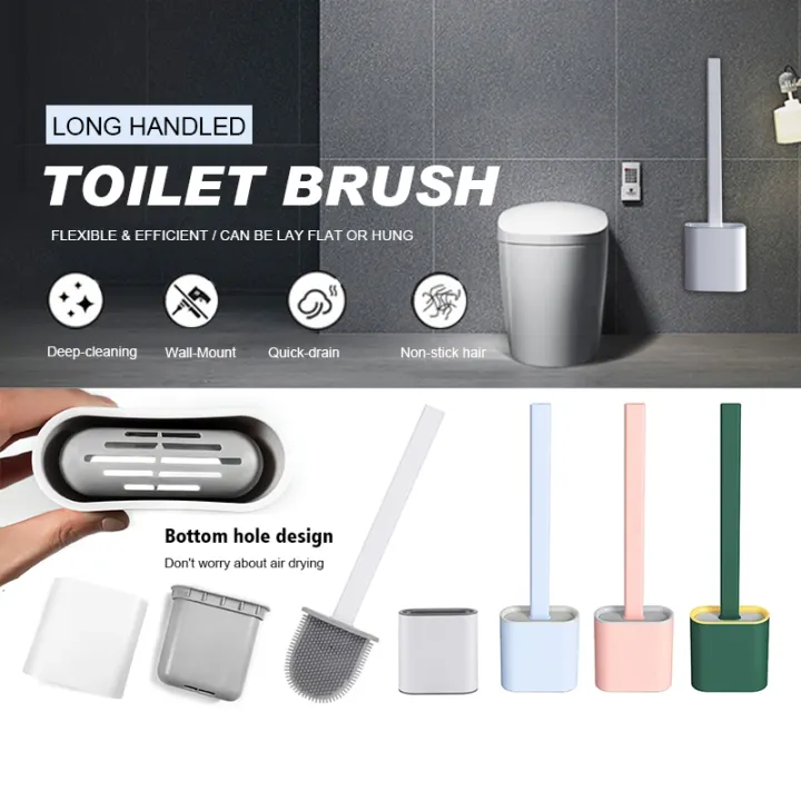 Berus Tandas Silicone Toilet Brush With Holder Set Long Handled Black ...