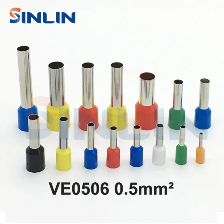 1000pcs/lot Crimp Terminal VE0506 tube pre insulating terminal Bootlace Ferrules AWG22 0.5mm 2 ...