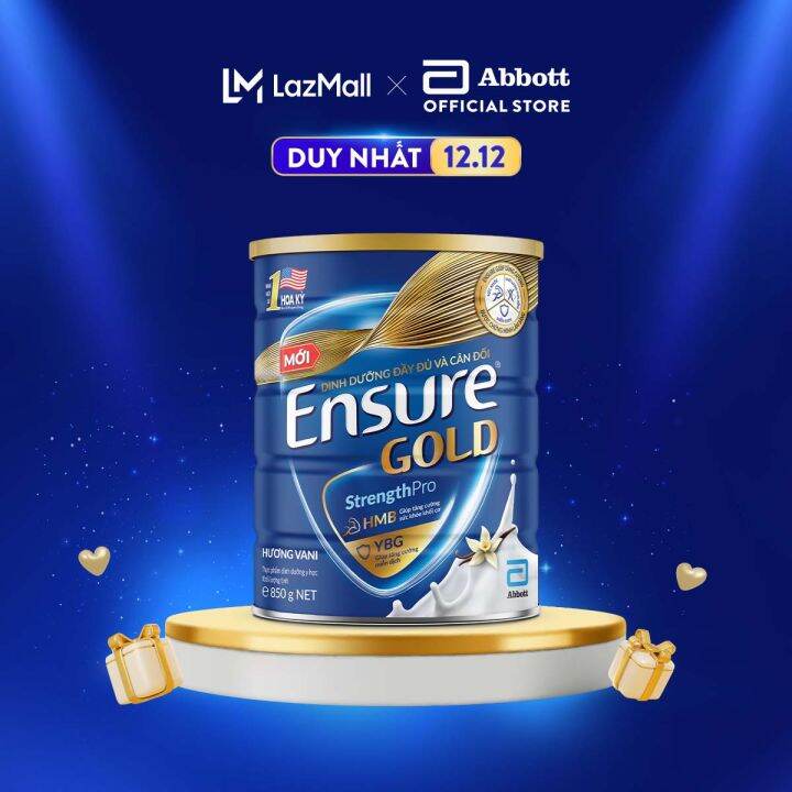 (12.12 Giá Chỉ 740k/1 Lon - SLCH) Sữa Bột Ensure Gold Abbott Hương Vani (HMB + YBG) 850g (Bao bì ...