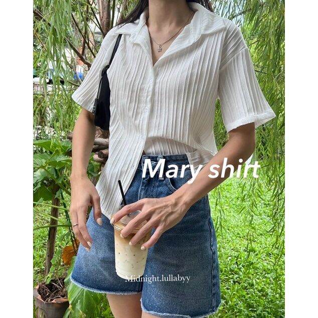 เสื้อเชิ้ตสีพื้น ผ้ามีเทคเจอร์ Mary shirt(Ms01)พร้อมส่ง | Lazada.co.th