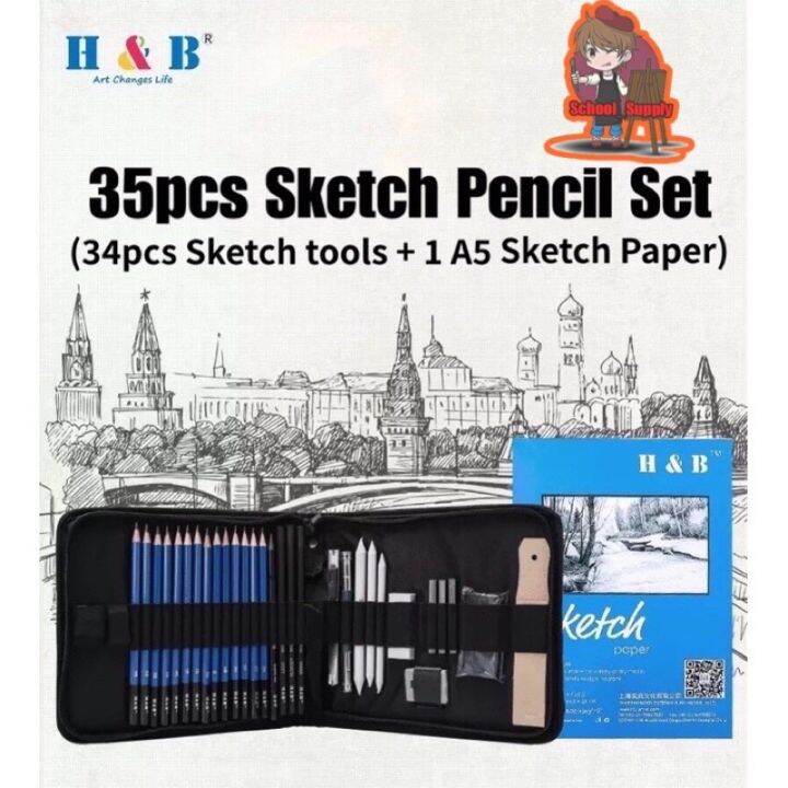 H&B Sketch Pencil Set Graphite Drawing Set Architect Drawing Set ...