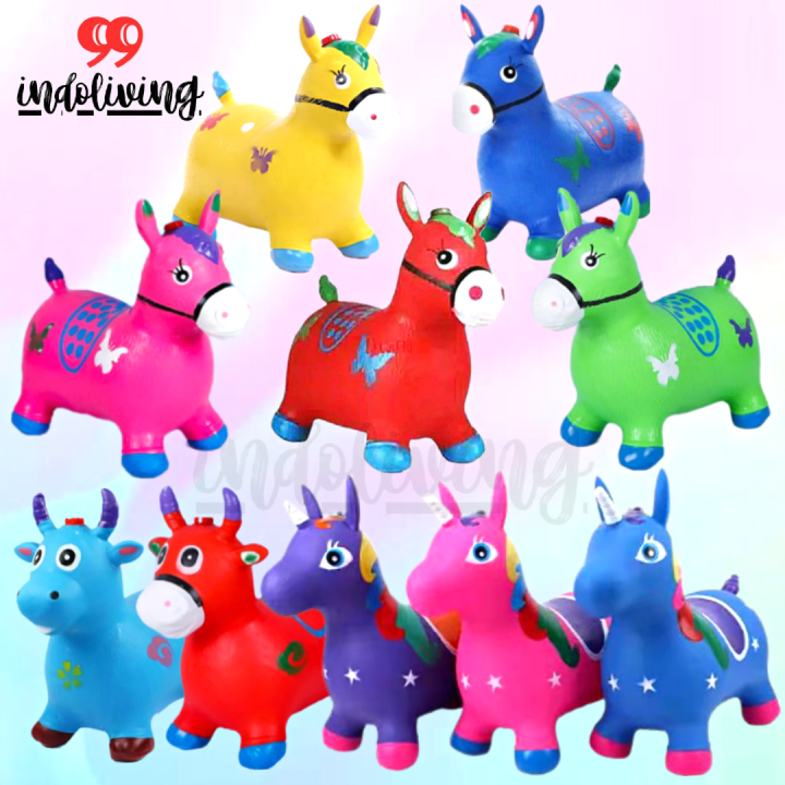 Jumping Animal Musik Mainan Anak Kuda Kudaan Sapi Karet Bisa Ditunggang ...