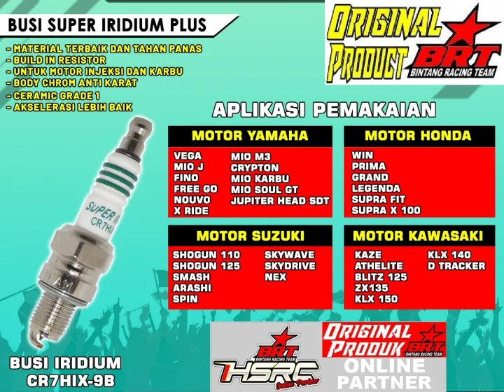 Busi Racing BRT Iridium KLX 150 Astrea Grand Supra Revo JUPITER Z Mio Vega Shogun Smash Crypton ...