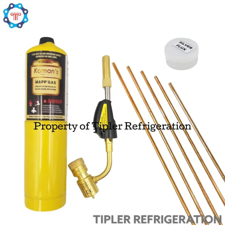 Copper Tube Brazing Set (Torch w/ Igniter + Mapp Gas + 5pcs Silver Rod ...