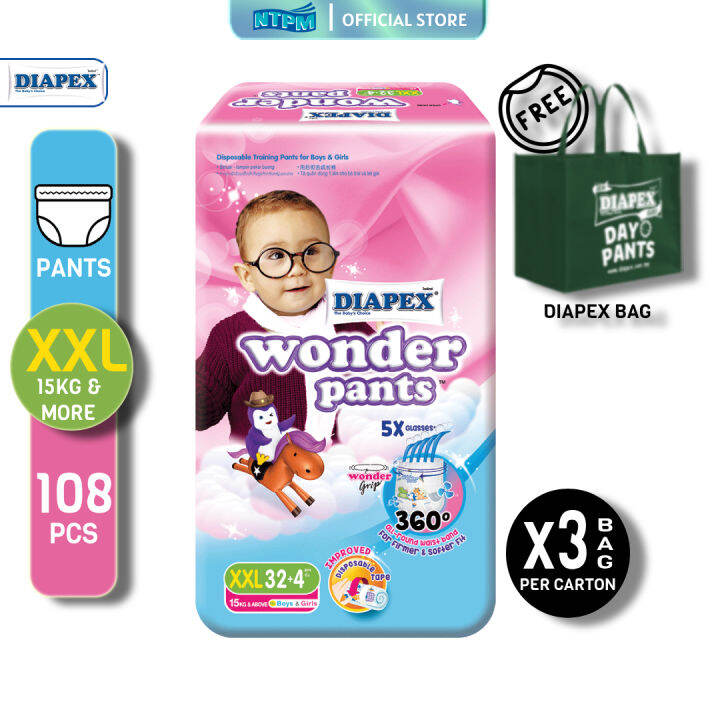 Diapex Wonder Pants XXL Super Jumbo (32S+4S) x 1CTN - FREE Diapex Bag ...