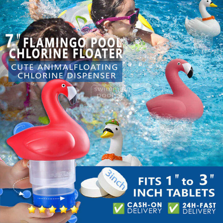 ♣7 inch flamingo pool chlorine floater Dispenser Cute Animal Floating ...