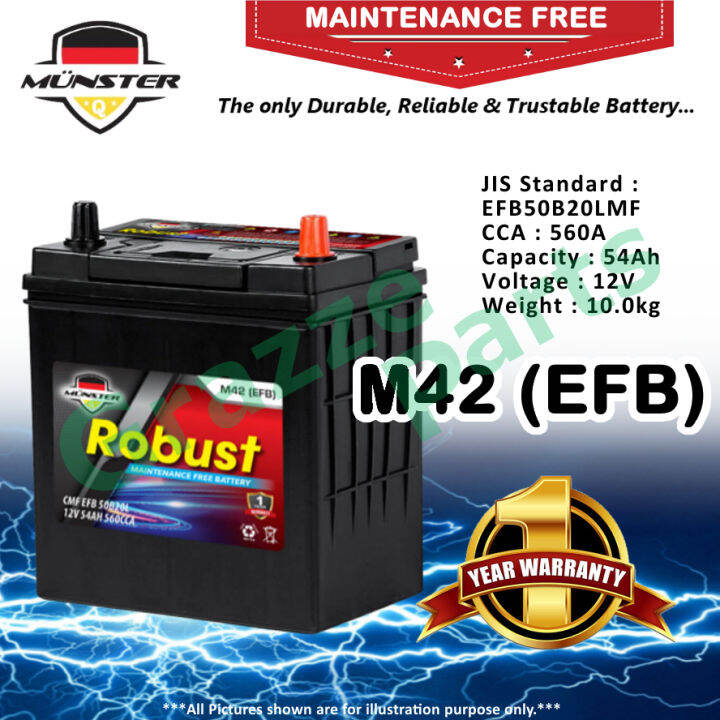 Münster Robust MF CMF EFB M42L | 60B20L | B20L (40AH) Battery Bateri ...