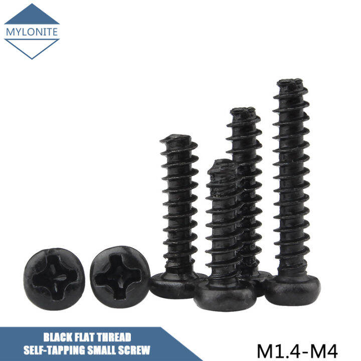 M1.4 M1.7 M2 M2.3 M2.6 M3 M3.5 M4 Black Zinc Round Head Flat Tail Self-Tapping Screw Cross ...