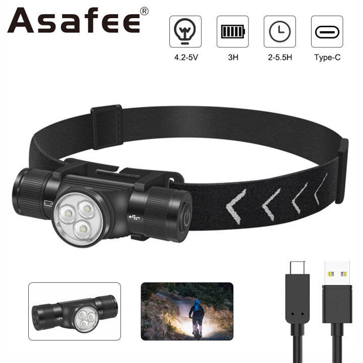 Asafee HP330 351B LED 200M Range 8 Brightness Headlamp Rechargeable ...