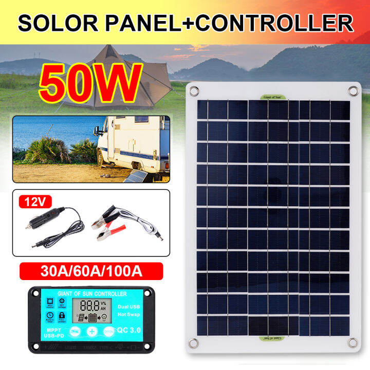 แผงโซล่าระบบพลังงานแสงอาทิตย์ตัวควบคุมพลังงานแสงอาทิตย์30A/60A/100A 50W 12V สำหรับแบตเตอรี่บ้าน ...