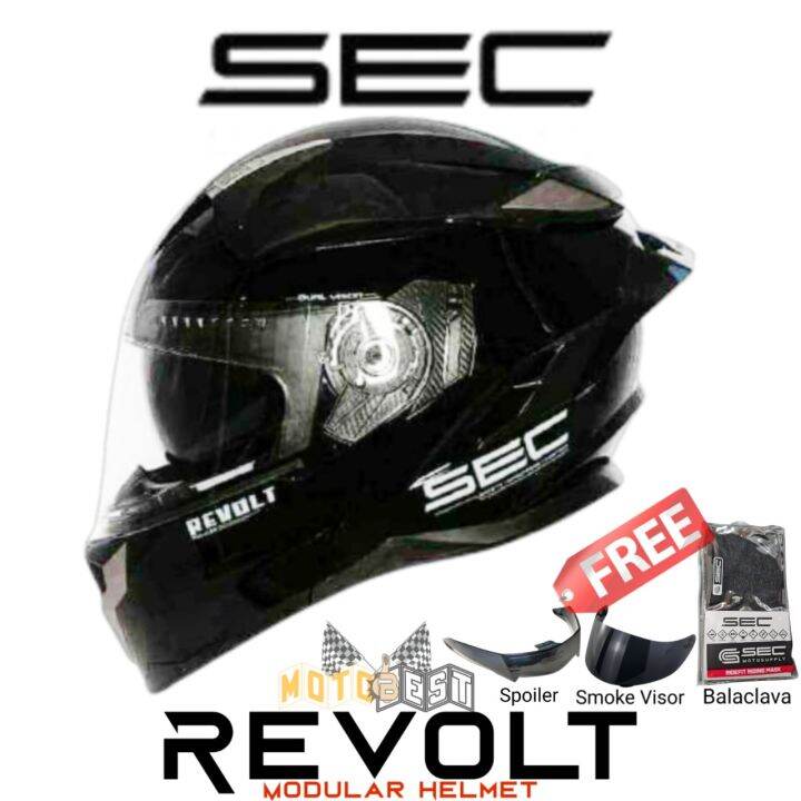 SEC Revolt Modular Helmet + FREE Extra Smoke Visor, Spoiler and ...