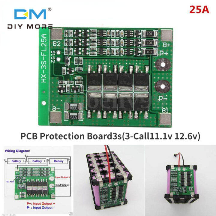 Original Diymore 3S 25A Li-ion 18650 BMS PCM Protection Board BMS PCM ...