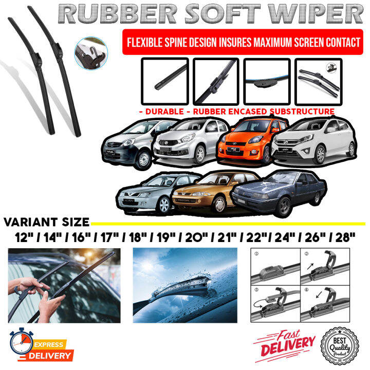 Rubber Soft Wiper PROMO [1 PC] PERODUA PROTON HONDA NISSAN KIA HYUNDAI ...