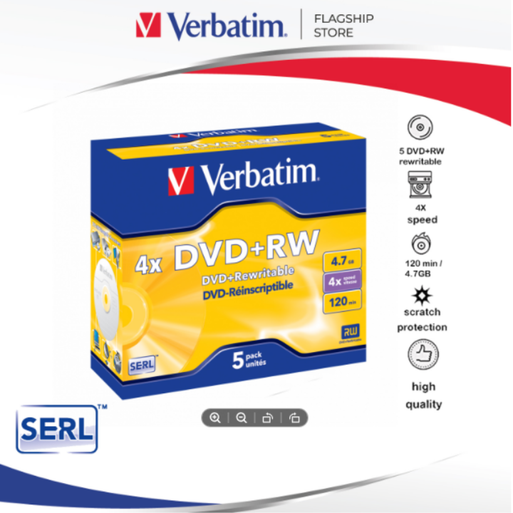 Verbatim DVD+RW/ 4x/ 4.7GB/ 120min | 5 CDs with individual slim case | Rewritable Media/Blank ...