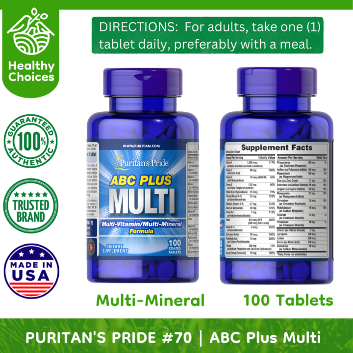 PURITAN'S PRIDE #70| EXP: 10/2025| ABC Plus Multi-Vitamin Formula, 100 ...
