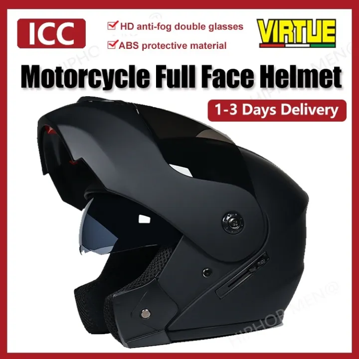 ICC Motorcycle Full Face Helmet Dual Visor Standard Flip Up Modular EVO ...