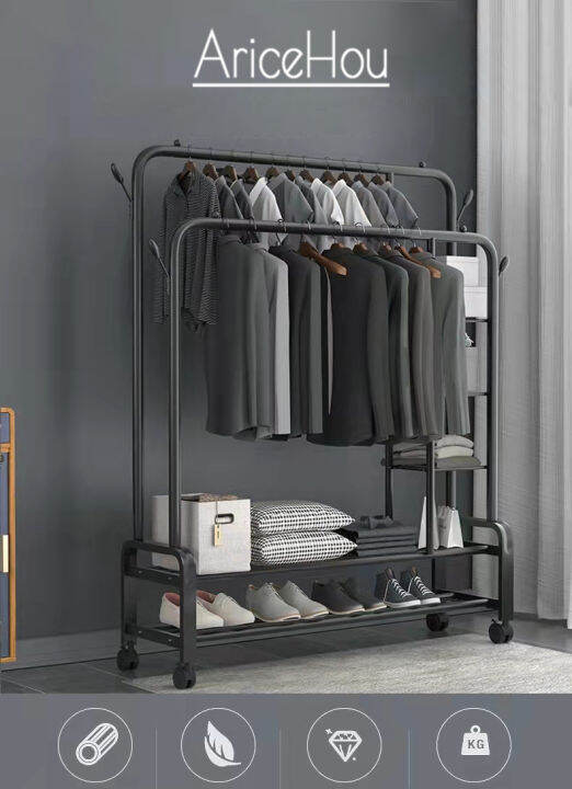 Giá Treo Quần Áo kiểu Hàn Quốc 2 tầng 2 lớp bằng inox kèm kệ để giày đa ...