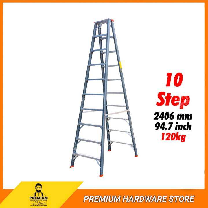 PREMIUM 10 Steps Aluminum Heavy Duty Double Sided Ladder Tangga Lipat ...