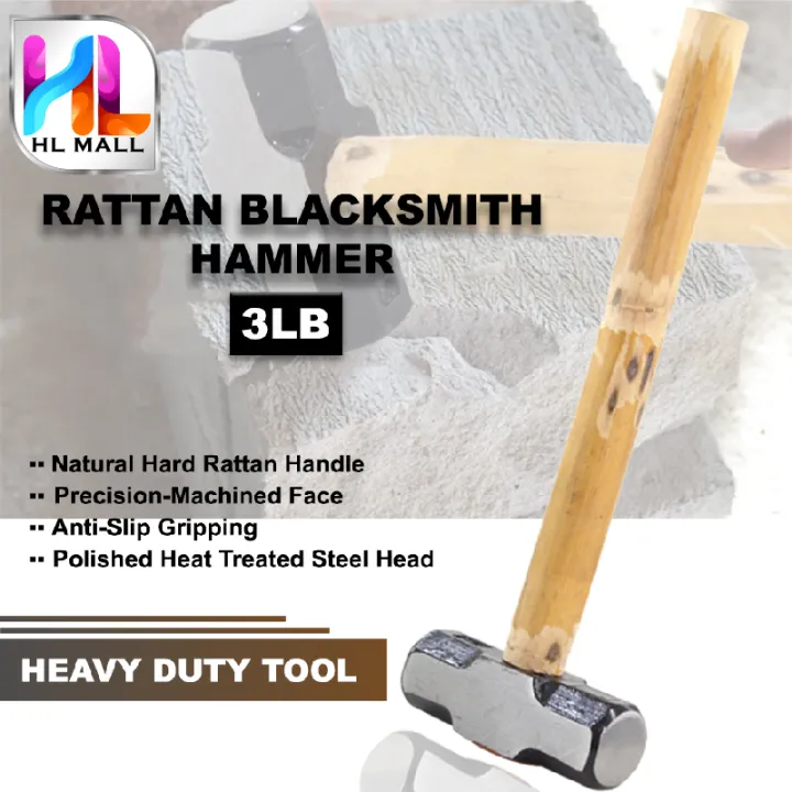MCPRO 3LB BLACKSMITH HAMMER WITH RATTAN HANDLE HEAVY DUTY HAND TOOL ...