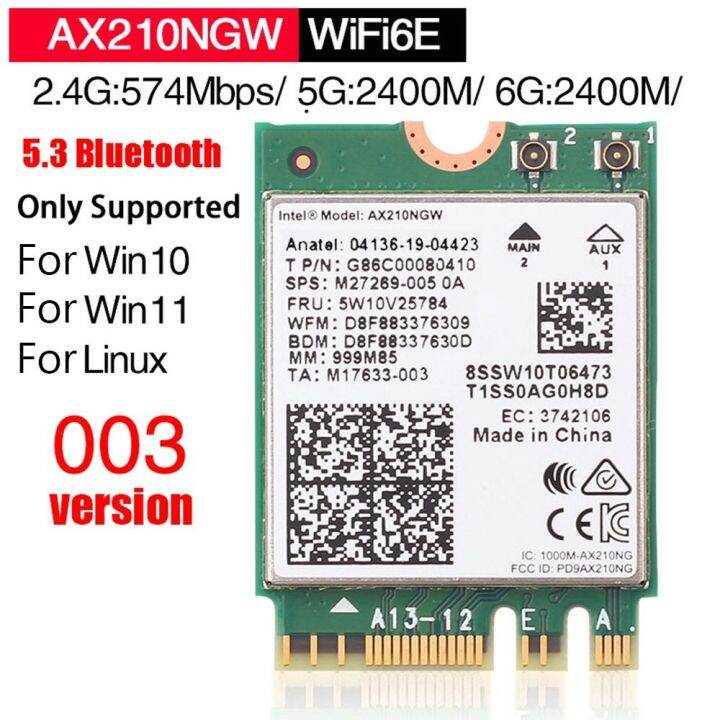 CBHH M.2/NGFF Tri-Band Internal Intel AX210 Modul nirkabel Kartu jaringan AX210NGW Alas 5.3 ...