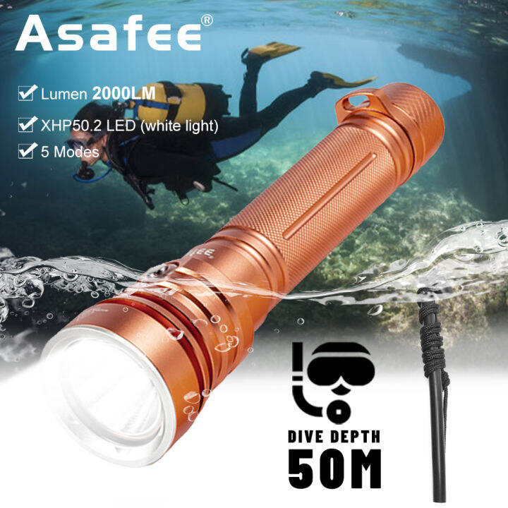 Asafee 2000LM A20 Super Powerful Light XHP50.2 LED Diving Flashlight ...