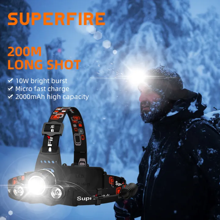 SUPERFIRE HL33ไฟหน้าทนทานแสงยาวสามโคมไฟ,ไฟ Led แบบติดศีรษะโคมไฟตกปลา ...
