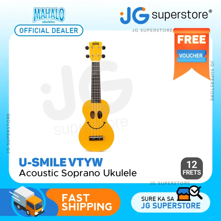 Mahalo U-Smile Series Acoustic Soprano Ukulele with 12 Frets, Built-in ...