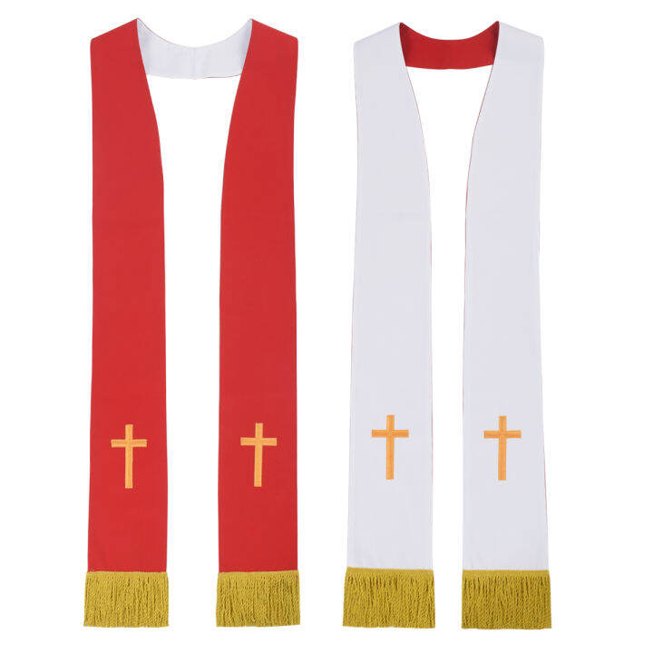 HOT Church pastor Reversible Stole Gold Cross Tasseled Clergy Stole for ...