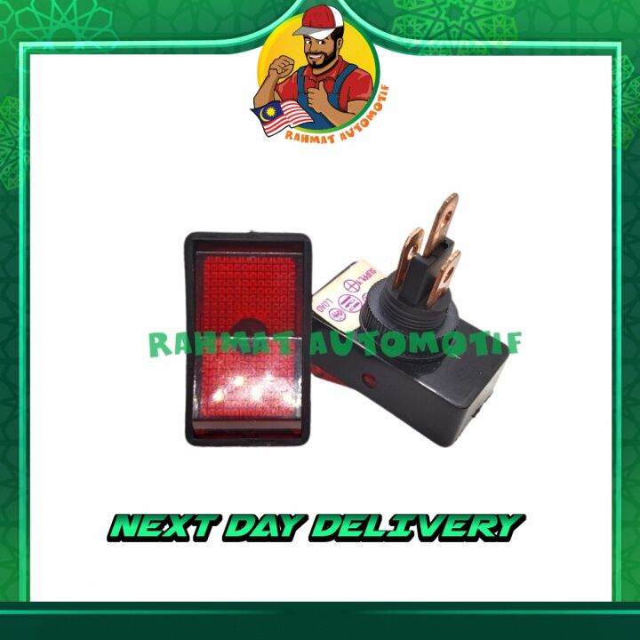 Taiwan 3 Pin Red Rectangle On Off Indicator Switch LED Suis Tekan ...