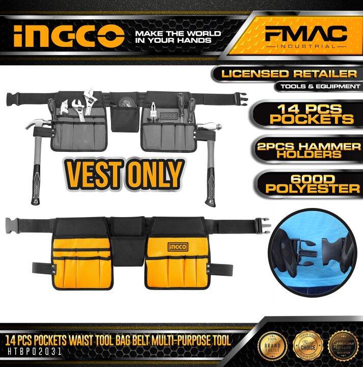 INGCO 14 pcs Pockets Waist Tool Bag Belt Multi-purpose Tool HTBP02031 ...
