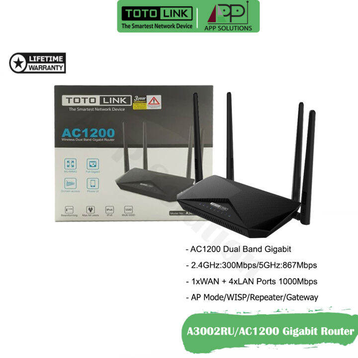 TOTOLINK Router Gigabit Dual Band AC1200 รุ่นA3002RU V.2(ประกันLifetime ...