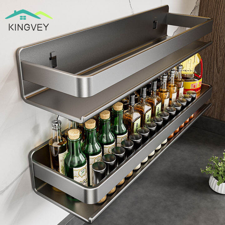 KINGVEY Punch-Free Wall Mounted Kitchen Hanging Rack Spice Storage ...