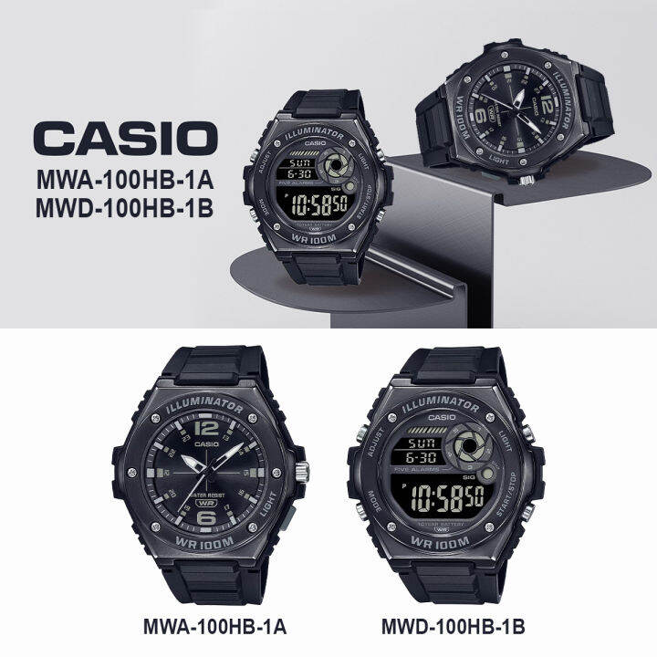 Casio MWA-100HB-1A MWD-100HB-1B Men Watch Quartz Analog Black Resin ...