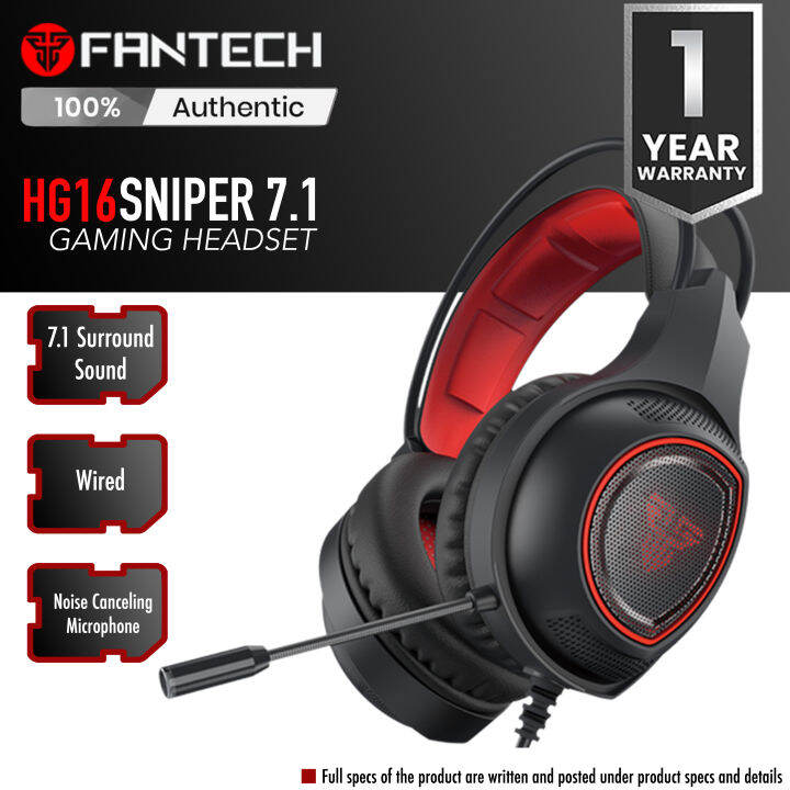 Fantech HG16 Sniper 7.1 Surround Sound Over Ear RGB Gaming Headset ...