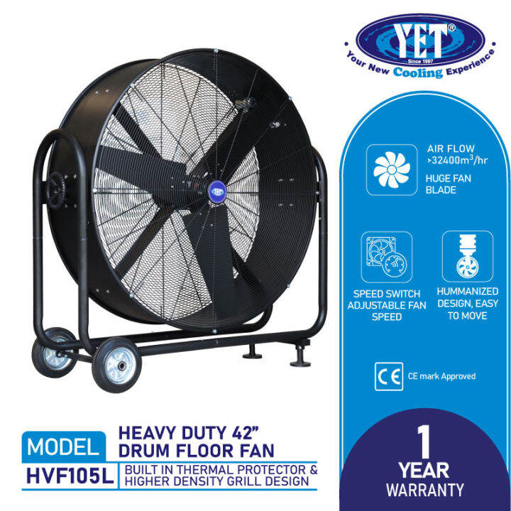 YET HVF105L Heavy Duty Powerful 42'' Inch Industrial Floor Drum Fan ...