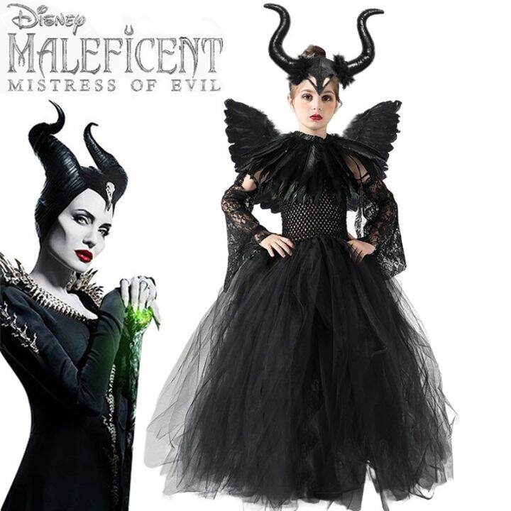 Disney Halloween Costume Maleficent Tutu Dress For Girls Cosplay Evil ...