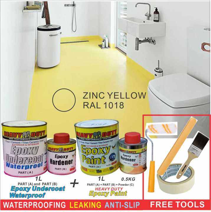 RAL1018 FULL SET Epoxy Floor Coating HEAVY DUTY ( FREE Tool Set + 1L ...