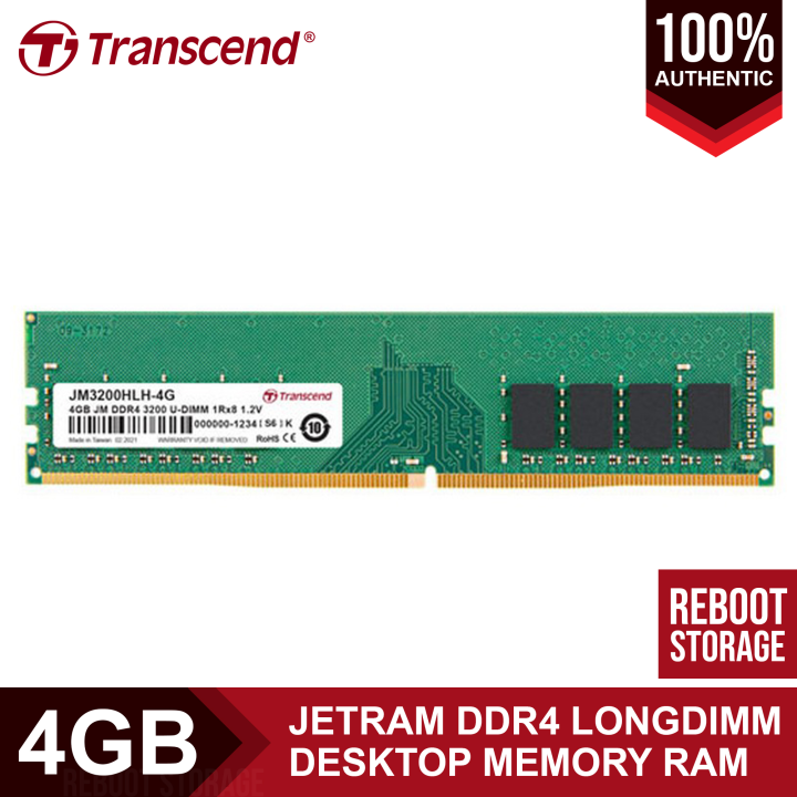 Transcend JetRam 4GB DDR4 3200 mhz Longdimm Desktop Memory Ram ...
