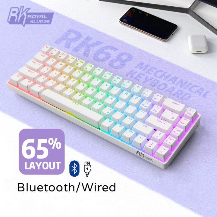 ROYAL KLUDGE RK68 Bluetooth Wireless Mechanical Gaming Keyboard 65% Compact Design RGB Hotswap ...