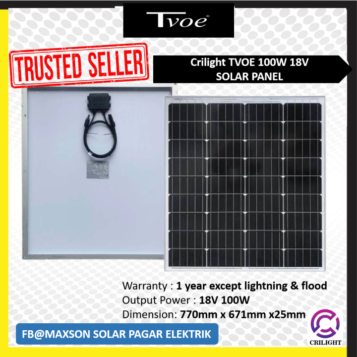 Crilight TVOE SOLAR PANEL 18V 100W untuk tenaga sumber elektrik ...