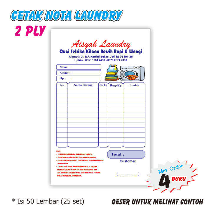 NOTA LAUNDRY 2 RANGKAP bisa pakai nama toko sendiri, | Lazada Indonesia